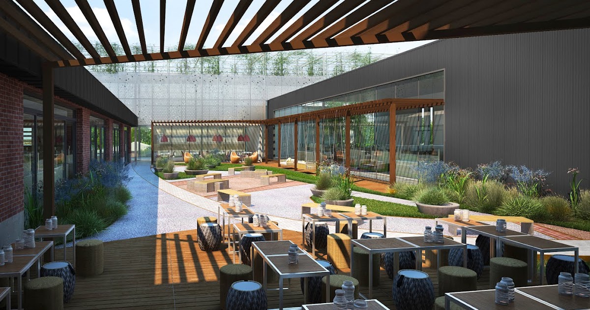 Render Exterior Patio de Oficinas