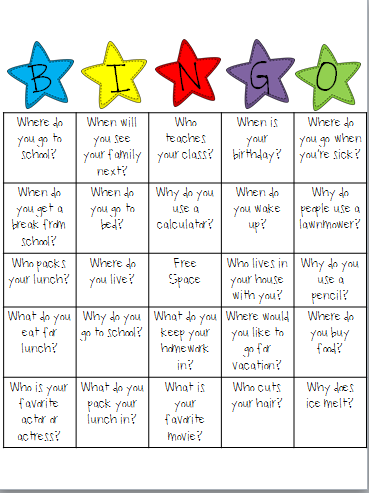 All-Star WH-Question Bingo