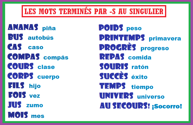 BLOG DE FRANCÉS DE LA E.S.O. (A1): Les mots terminés par -s au singulier