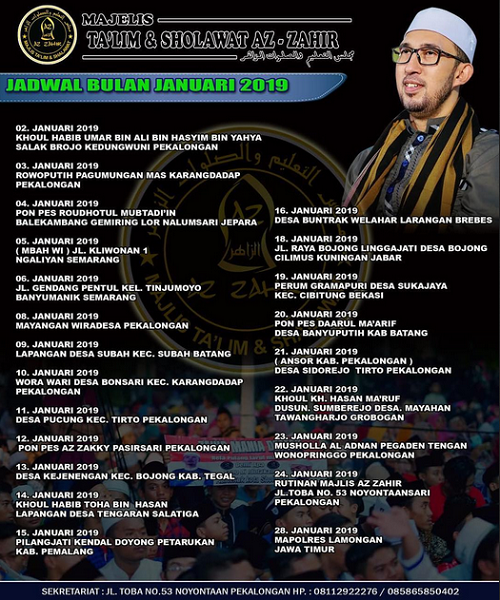 Jadwal Az Zahir Januari 2019 Lengkap Terbaru - Jadwal Habib Syech