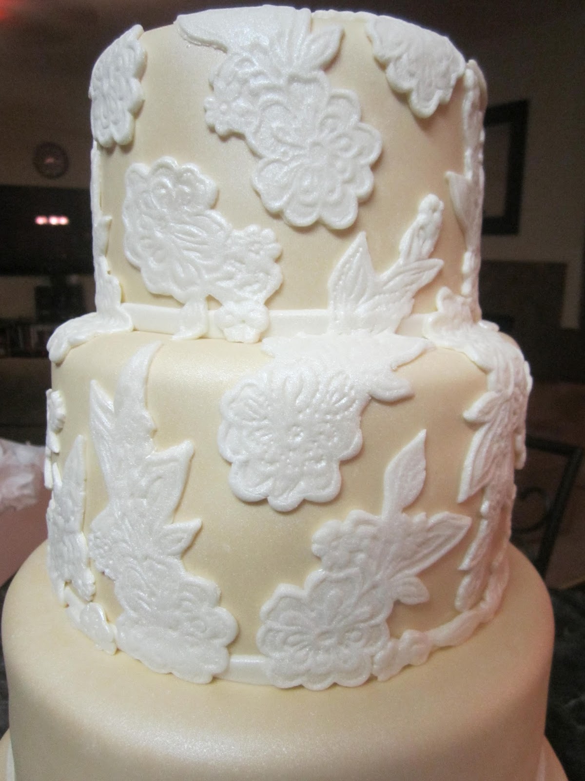 MyMoniCakes: Elegant Beige Wedding Cake With Lace Accents and Bow