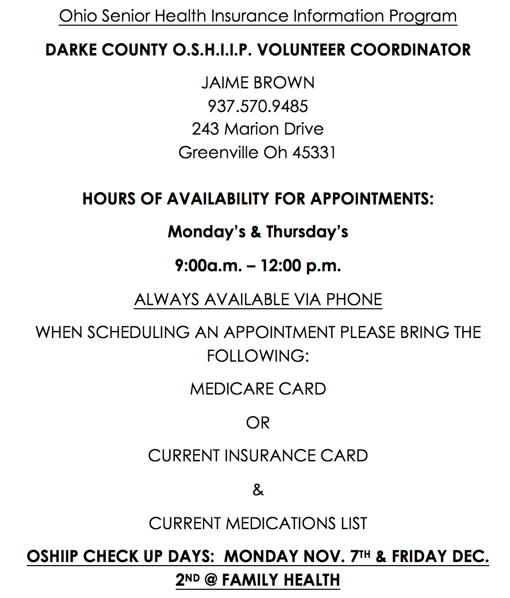 DarkeJournal.com: OSHIIP VOLUNTEER COORDINATOR FOR DARKE COUNTY