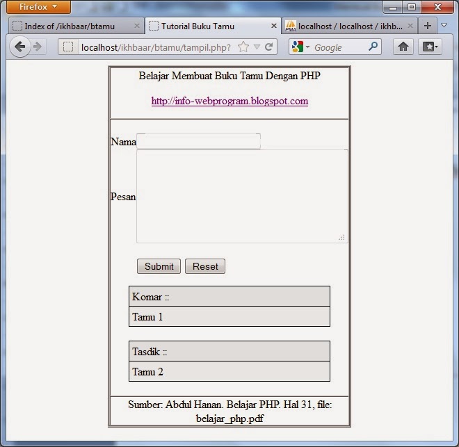 Membuat Buku Tamu Dengan PHP | Katabah Komarudin Tasdik