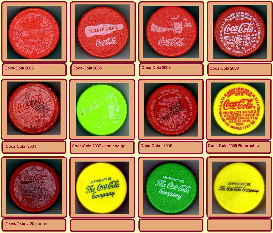 Tapas de botellas plásticas: Coca-Cola - Varios diseños y años