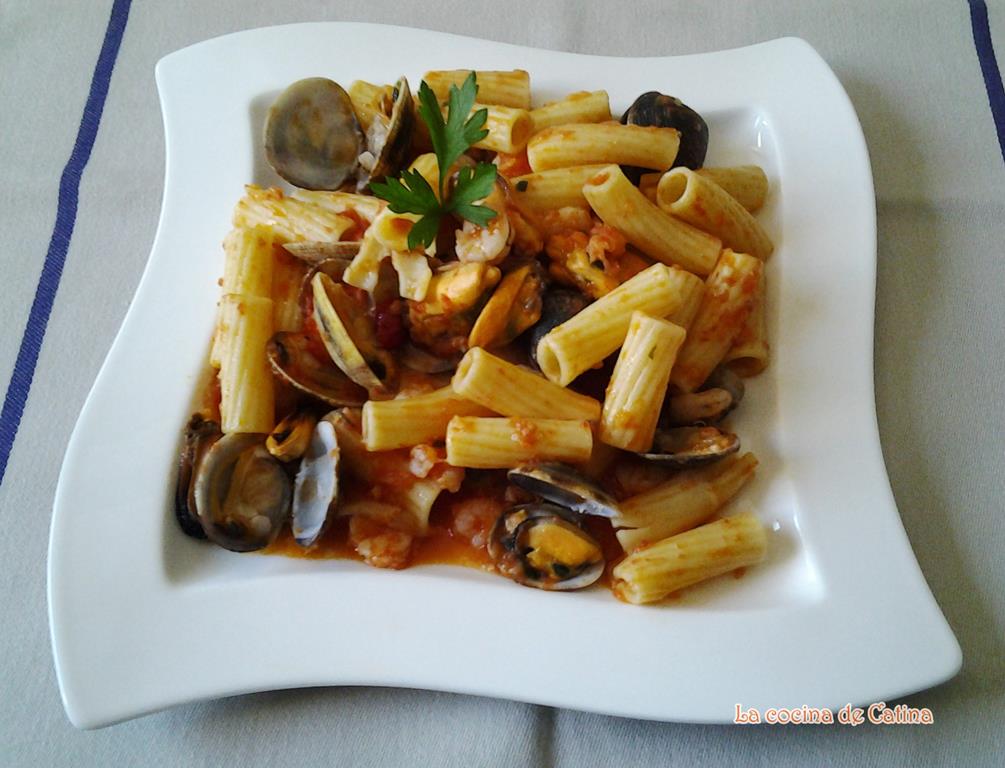 Penne con marisco - La cocina de Catina
