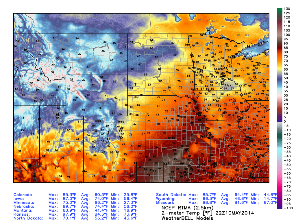 91-Degree Temp Spread Across The Nation @ 4 PM MDT.