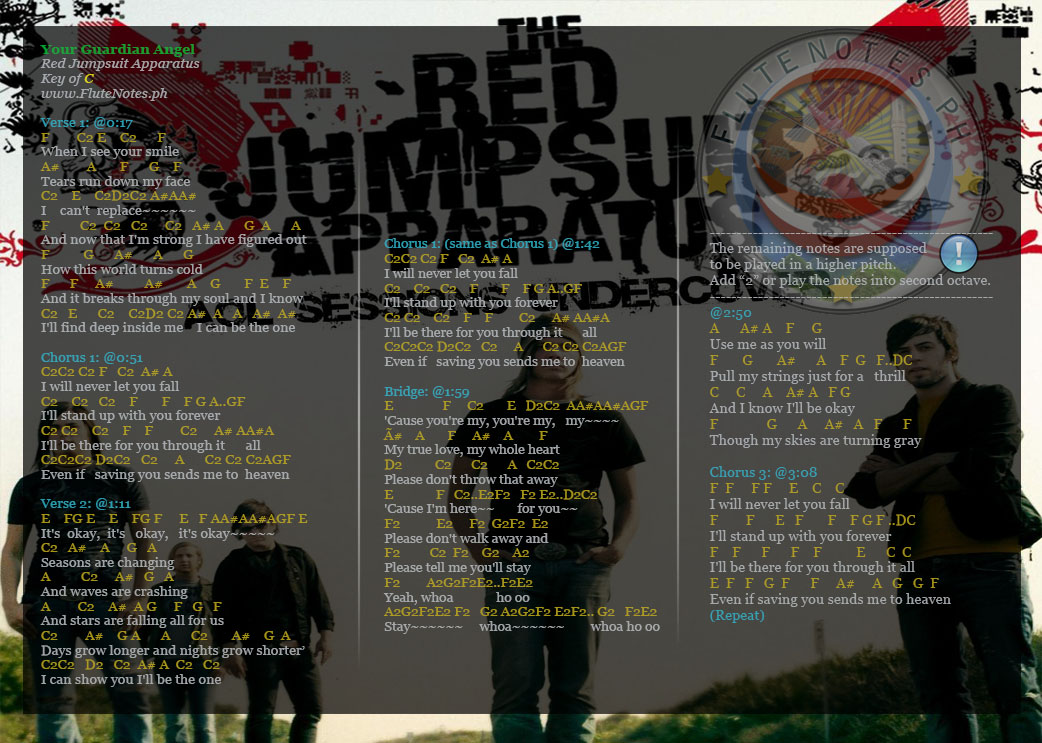 Your Guardian Angel - Red Jumpsuit Apparatus Lyrics and Notes for Lyre ...