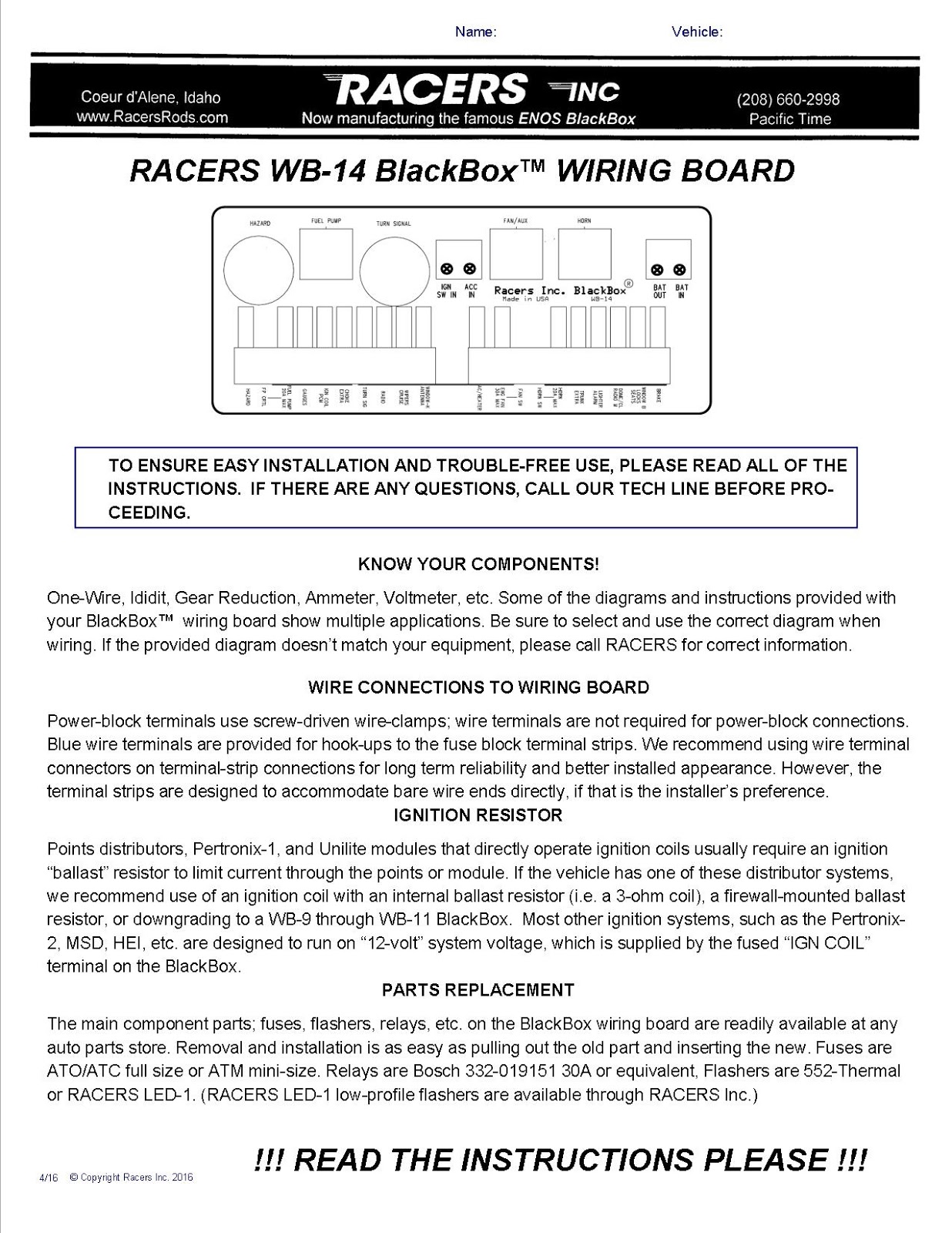 RacersRods: WB-14 Sample Instructions