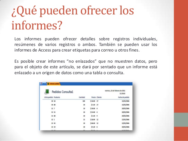 Los tipos de informes que puede hacer en Access