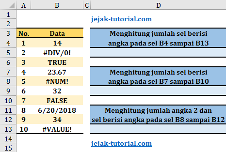 Belajar Excel : Belajar Fungsi COUNT - Jejak Tutorial
