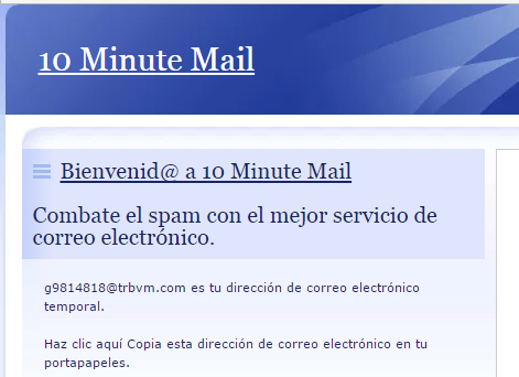 10minutemail una cuenta de correo que dura 10 minutos