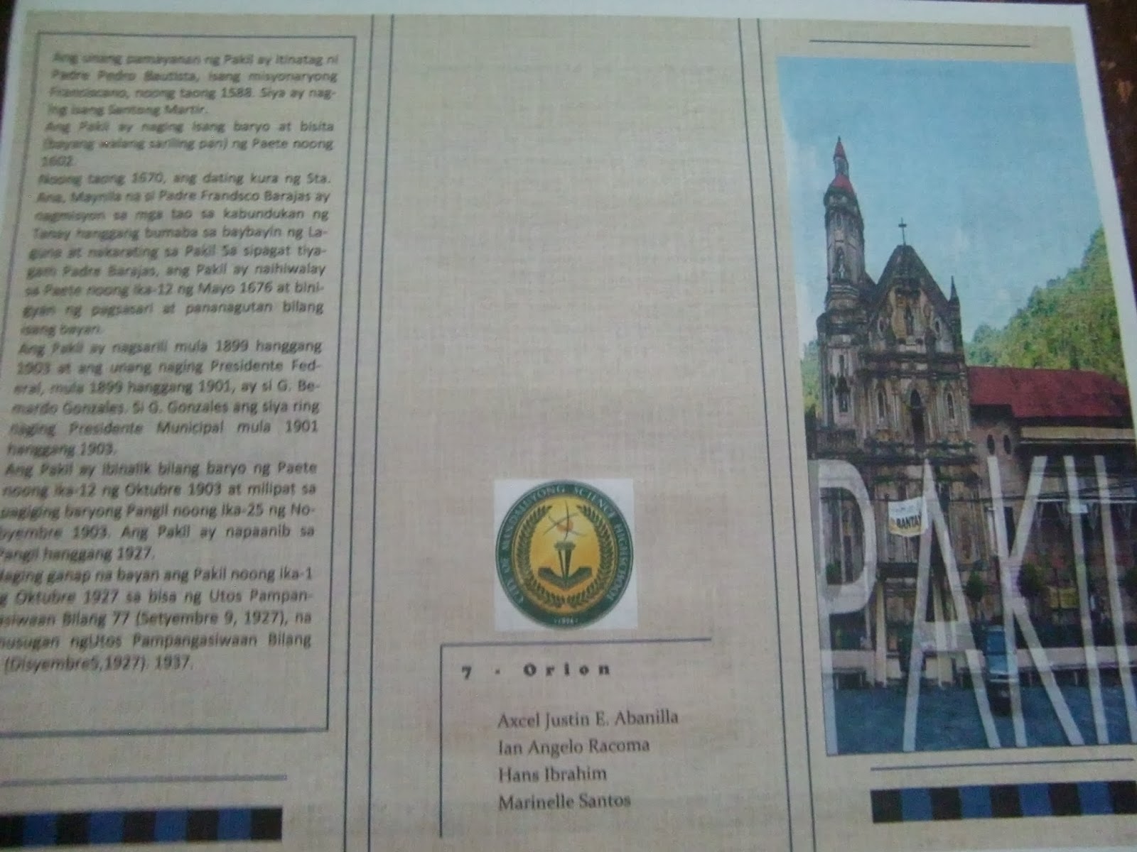 Pakil,Laguna: FILIPINO PROJECT