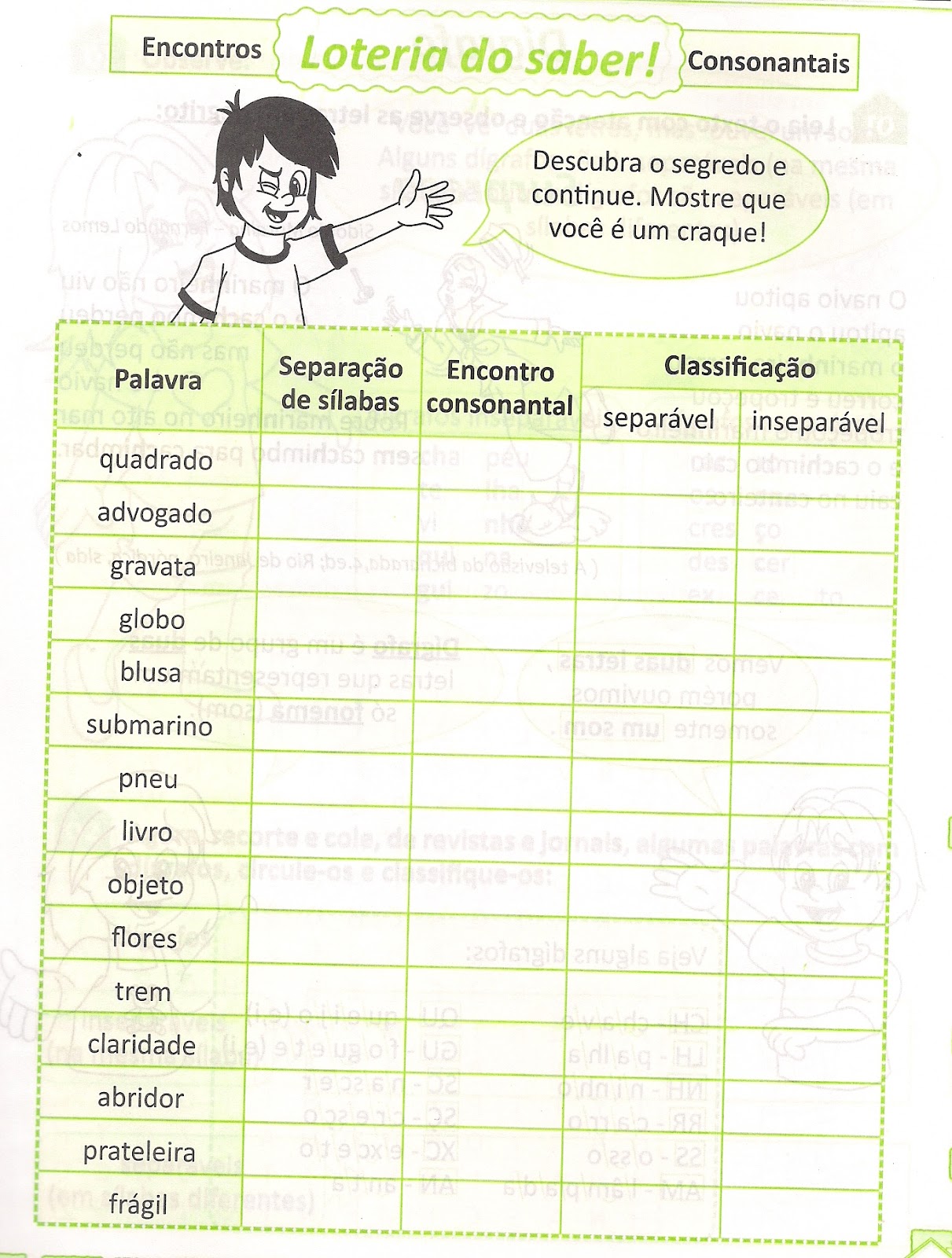 Exercícios Sobre Encontros Vocálicos/consonantais E Dígrafos Com ...