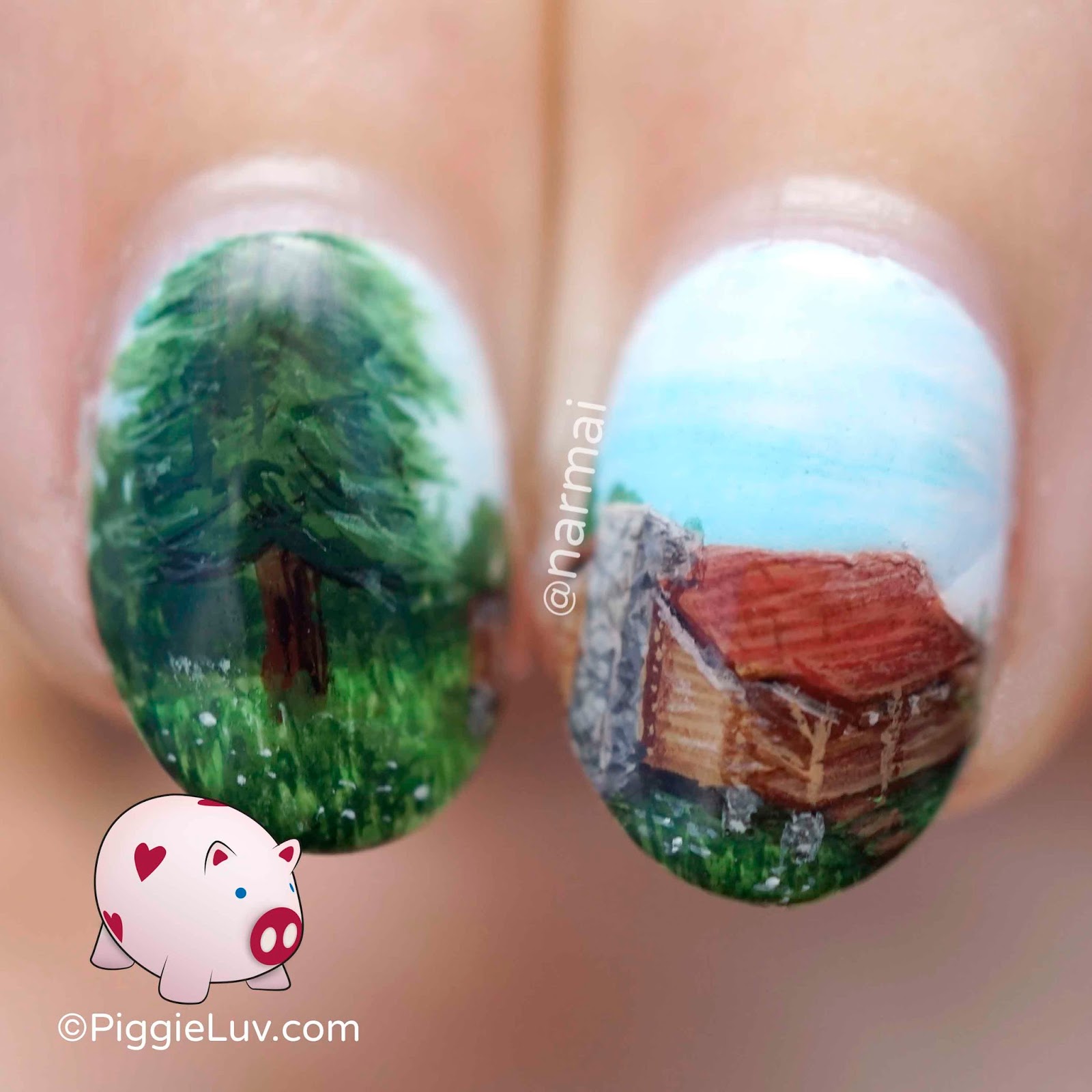 PiggieLuv: Cabin at the creek nail art