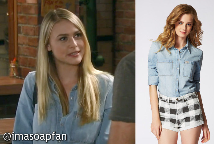 Kiki Jerome's Light Blue Chambray Shirt - General Hospital, Season 53 ...