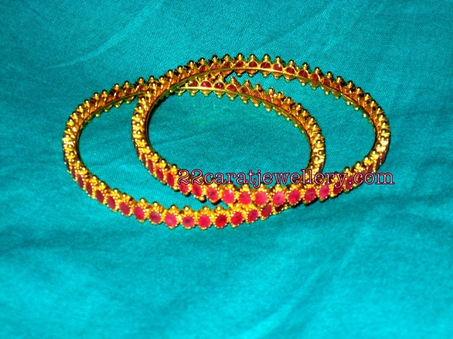 Ruby Cz Necklace Set with Ruby Bangles - Jewellery Designs