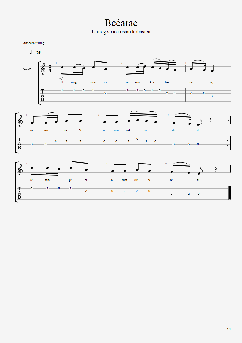 Notni zapisi: Bećarac