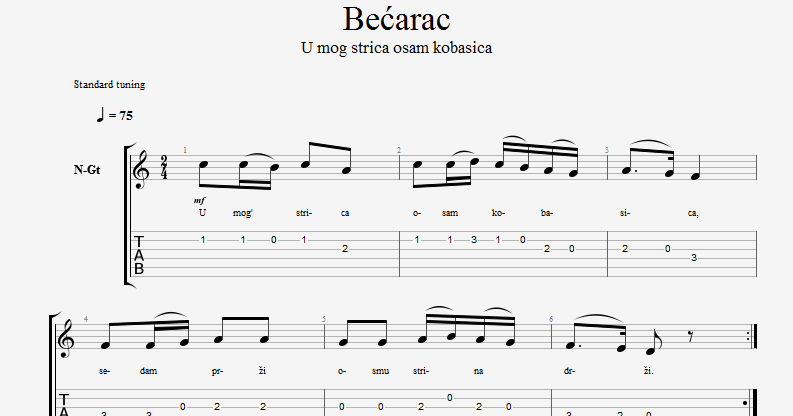 Notni zapisi: Bećarac