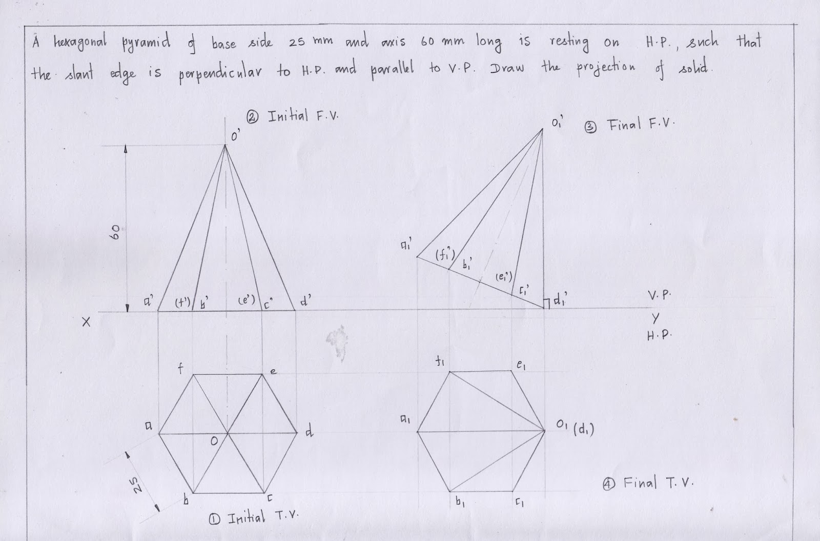 engineering graphics for engineers: projection of solids - hexagonal ...