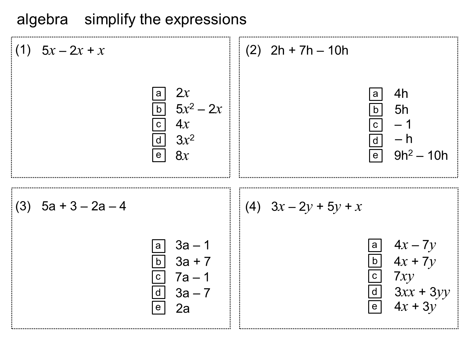 MEDIAN practice and quiz questions: algebra simplification (1)