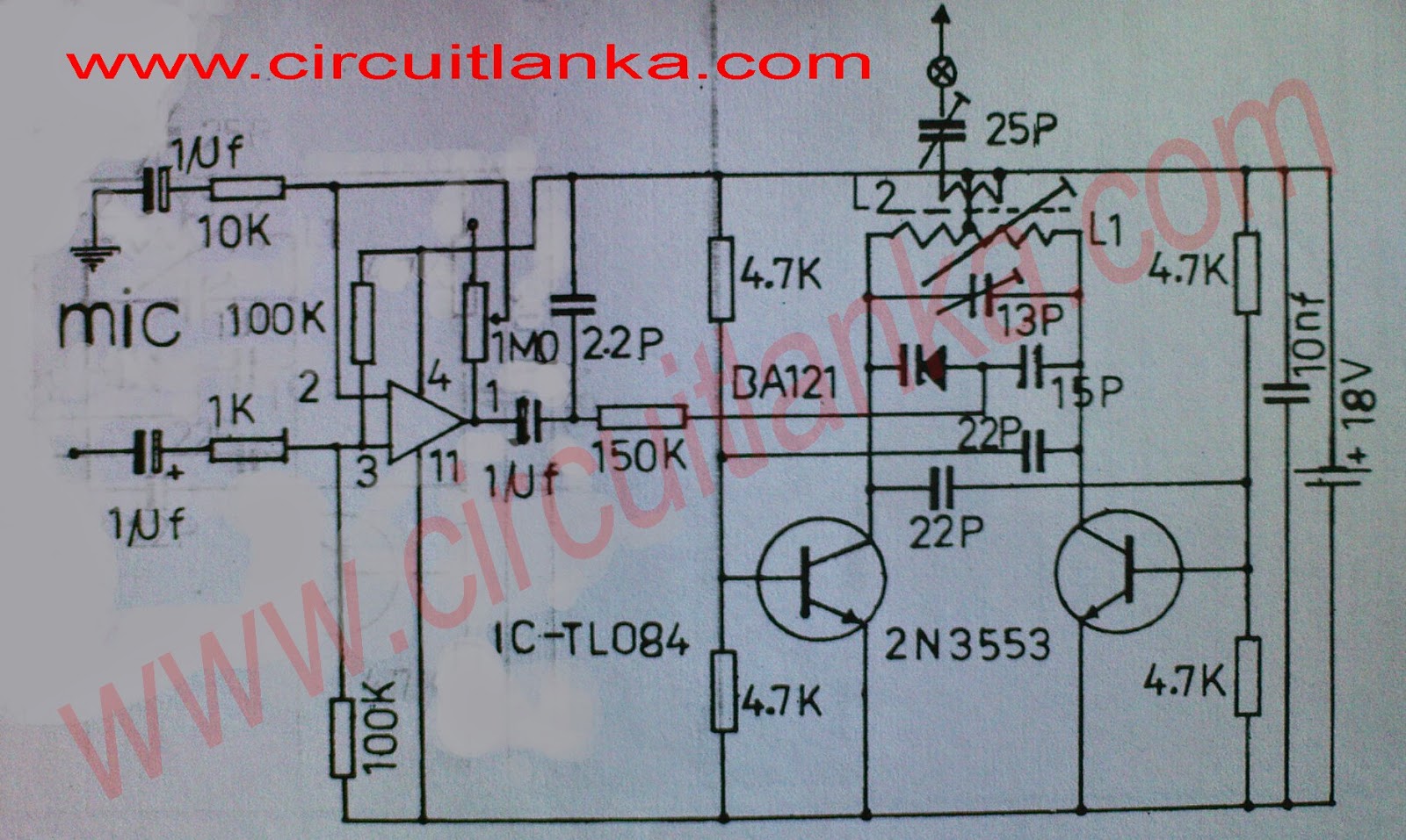 ELECTRONIC.LK: 2N3553 using hight power full 2Km fm transmitter circuit