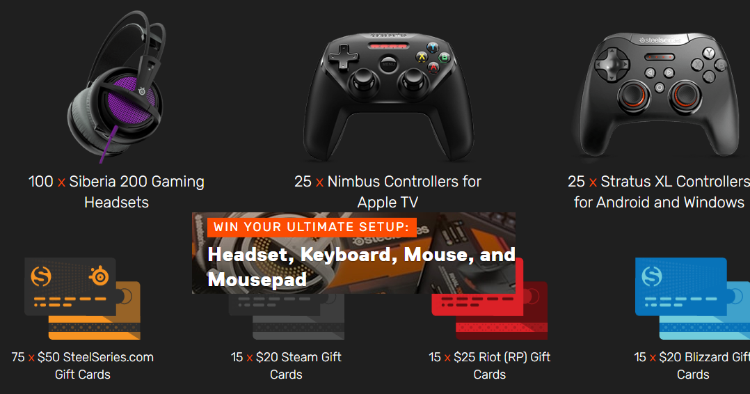 SteelSeries Computer Gaming Prize Pack Giveaway - 412 Winners. Win ...