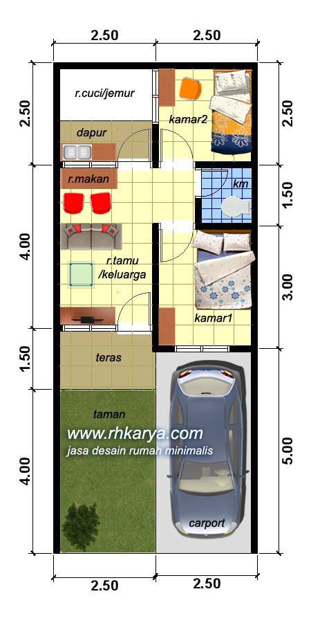 Denah Rumah Type 30 Minimalis Sederhana | Zukihome