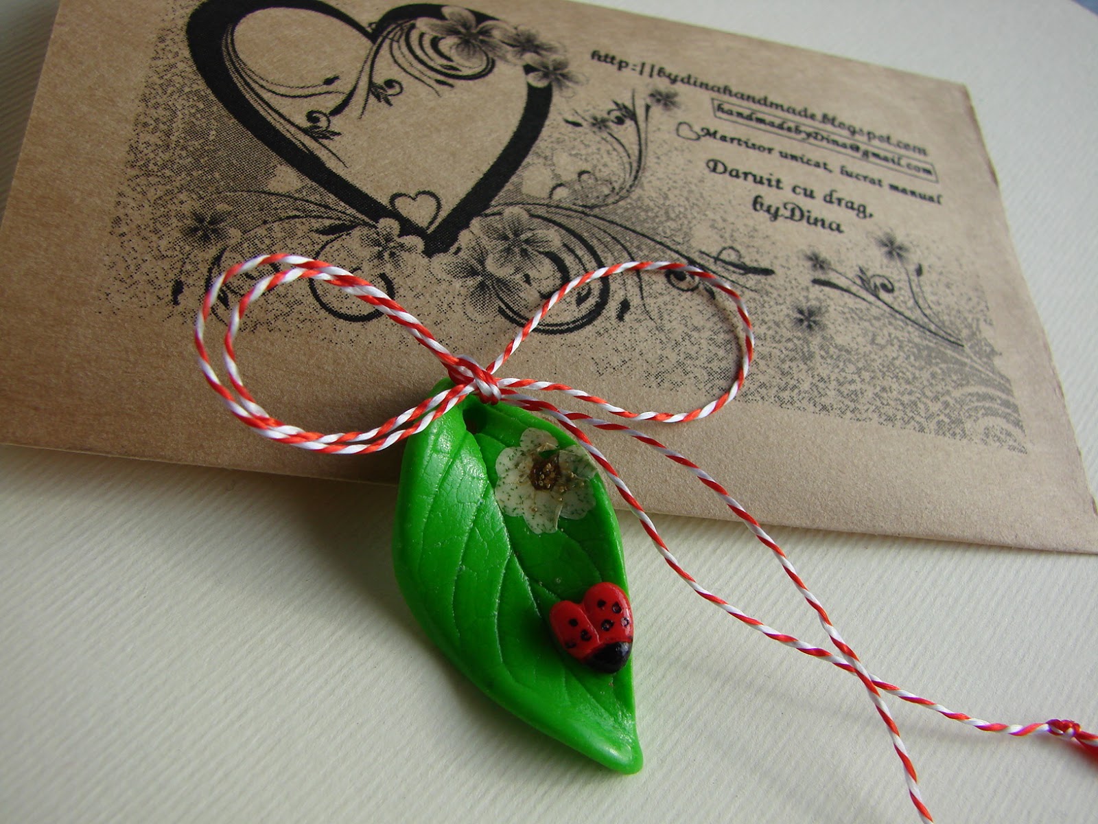 hand&home made byDina: Martisor frunza, floare si o buburuza ...