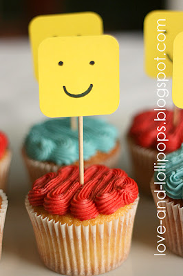 Love and Lollipops: lego head cup cake toppers