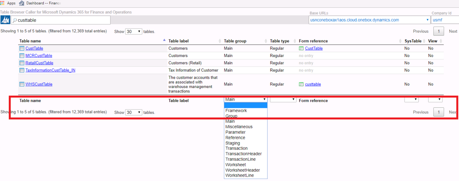 How to browse table in dynamics 365?