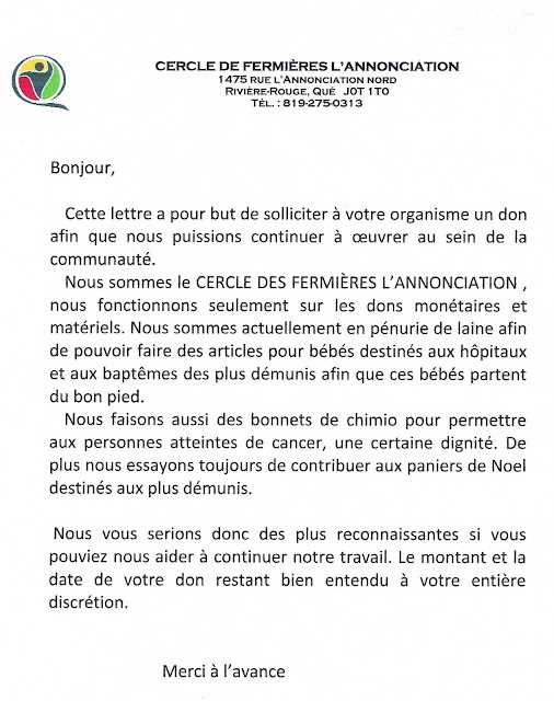 Cercle de Fermières L'Annonciation: Subvention et Commanditaire