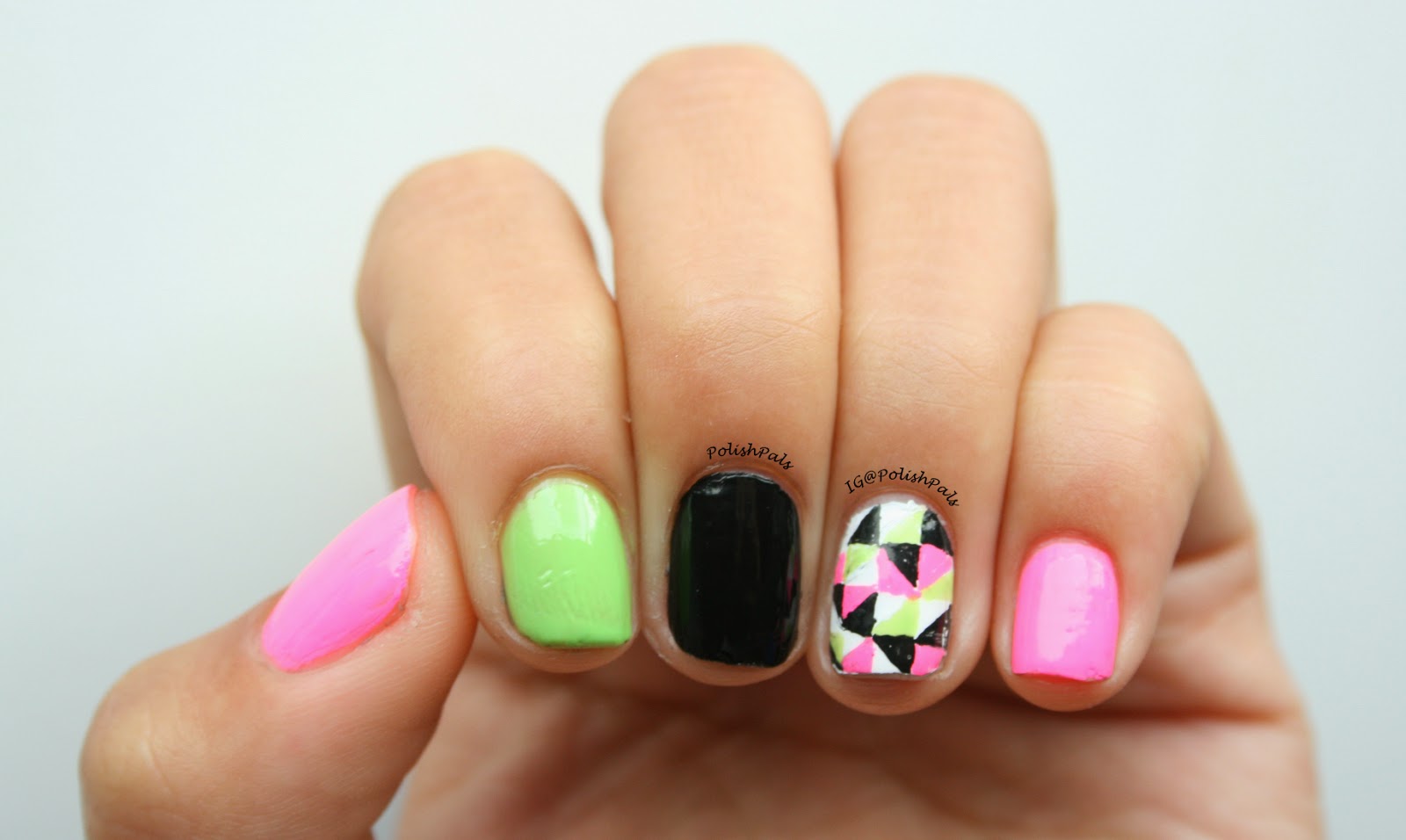 Polish Pals: Pink & Green Triangle Nails