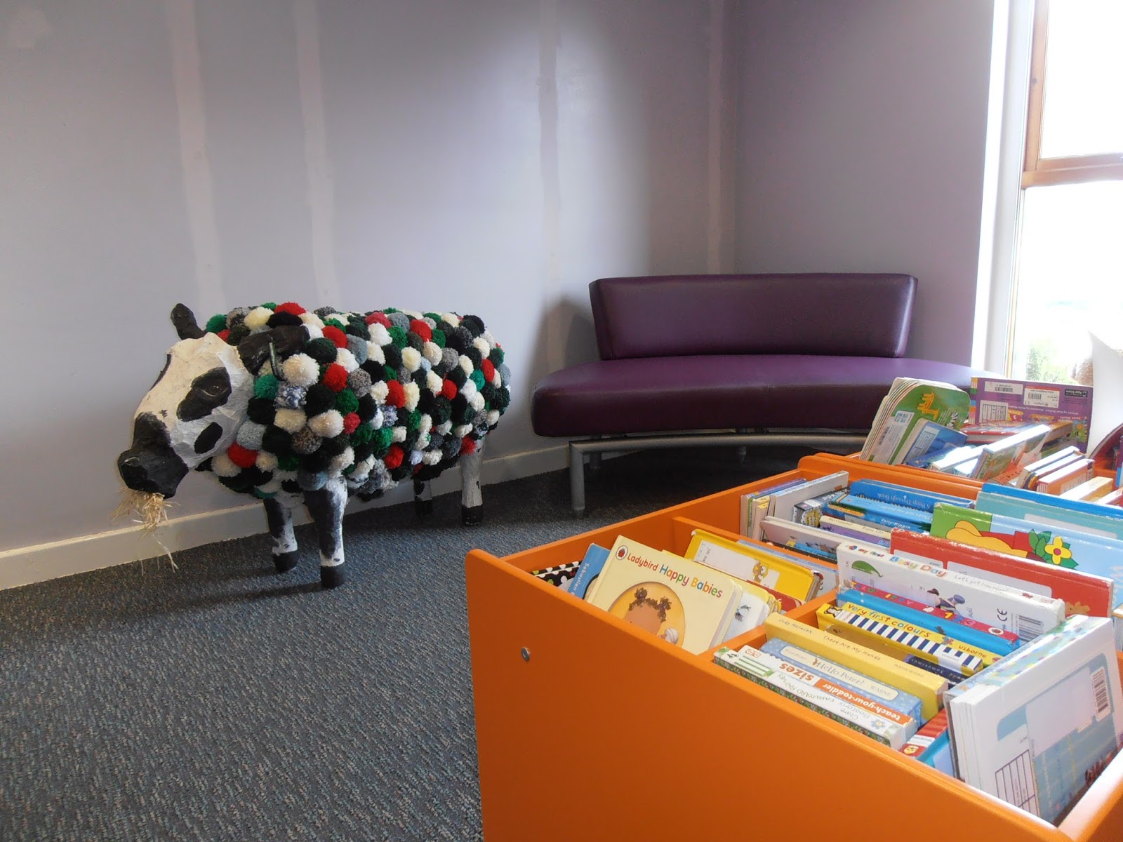 Robin Hood in the Community: Pom-pom Sheep exhibited at Rothwell Library