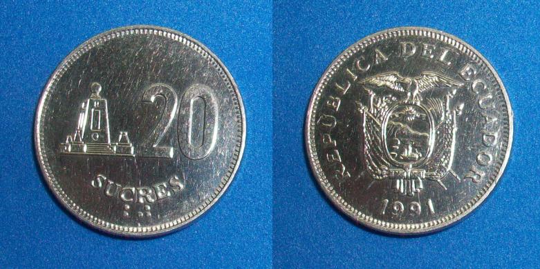 monedas del mundo: Moneda de 20 Sucres de Ecuador