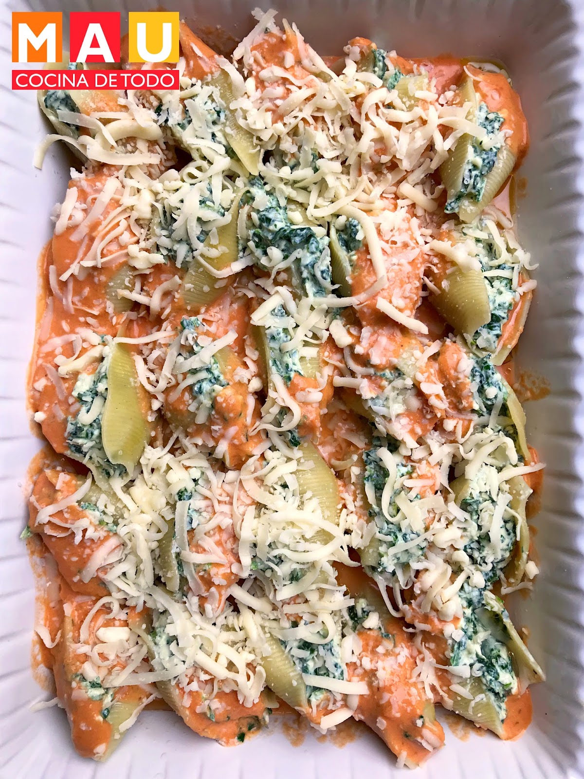 Mau Cocina de Todo: Conchas de Pasta Rellenas de Espinacas