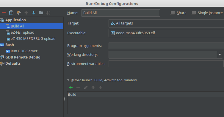 drvlas the embedder: Debugging MSP430 in CLion