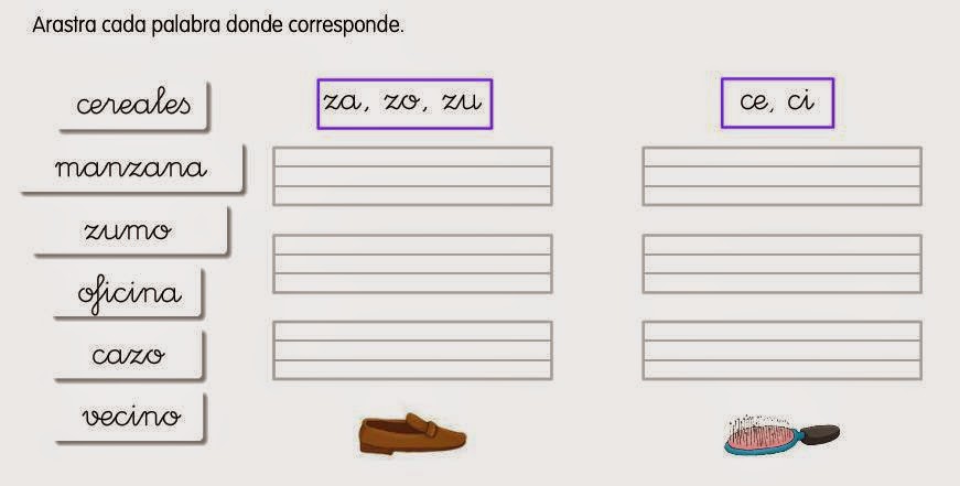 Los segundos del cole: Za, zo, zu, ce, ci.