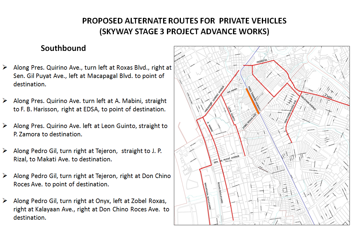 List of Proposed Alternate Routes for Private Vehicles Skyway Stage 3 ...