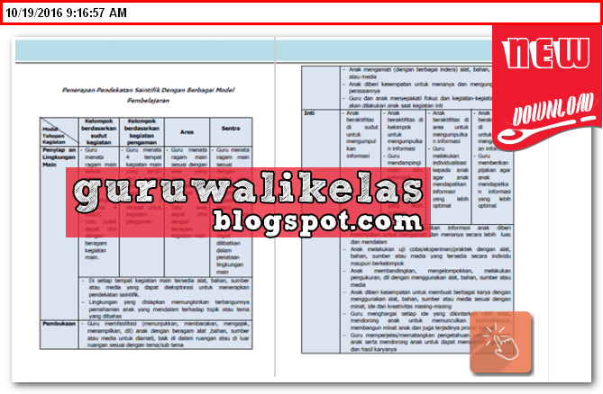 Contoh RKH PAUD Saintifik Kurikulum 2013 New Update 2016/2017