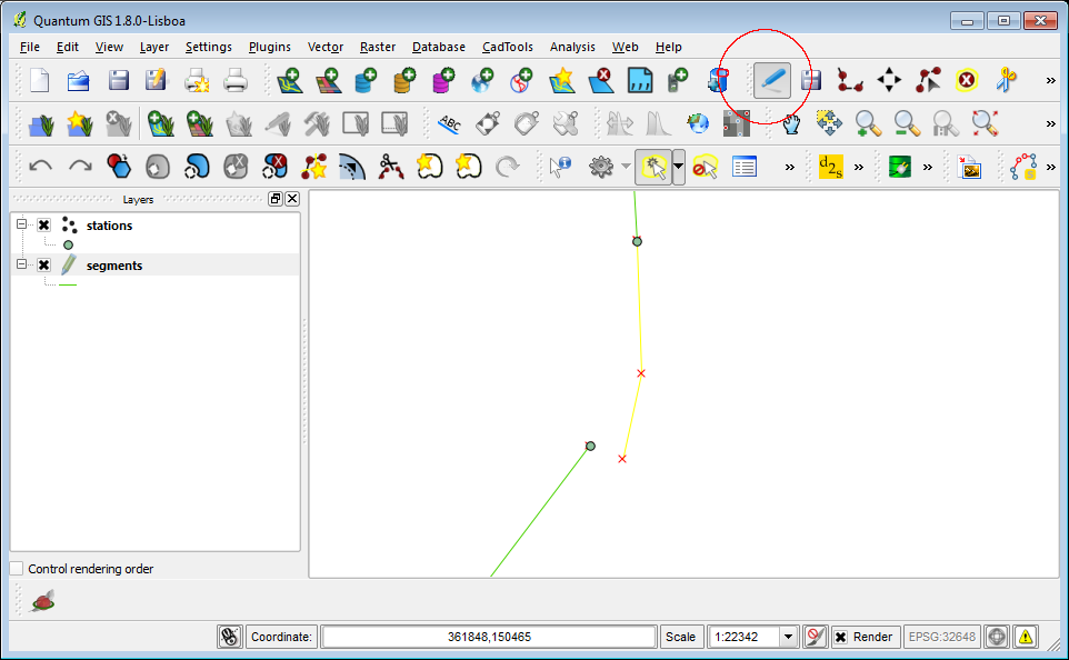 dominoc925: Edit line segments to snap to vertex nodes in Quantum GIS