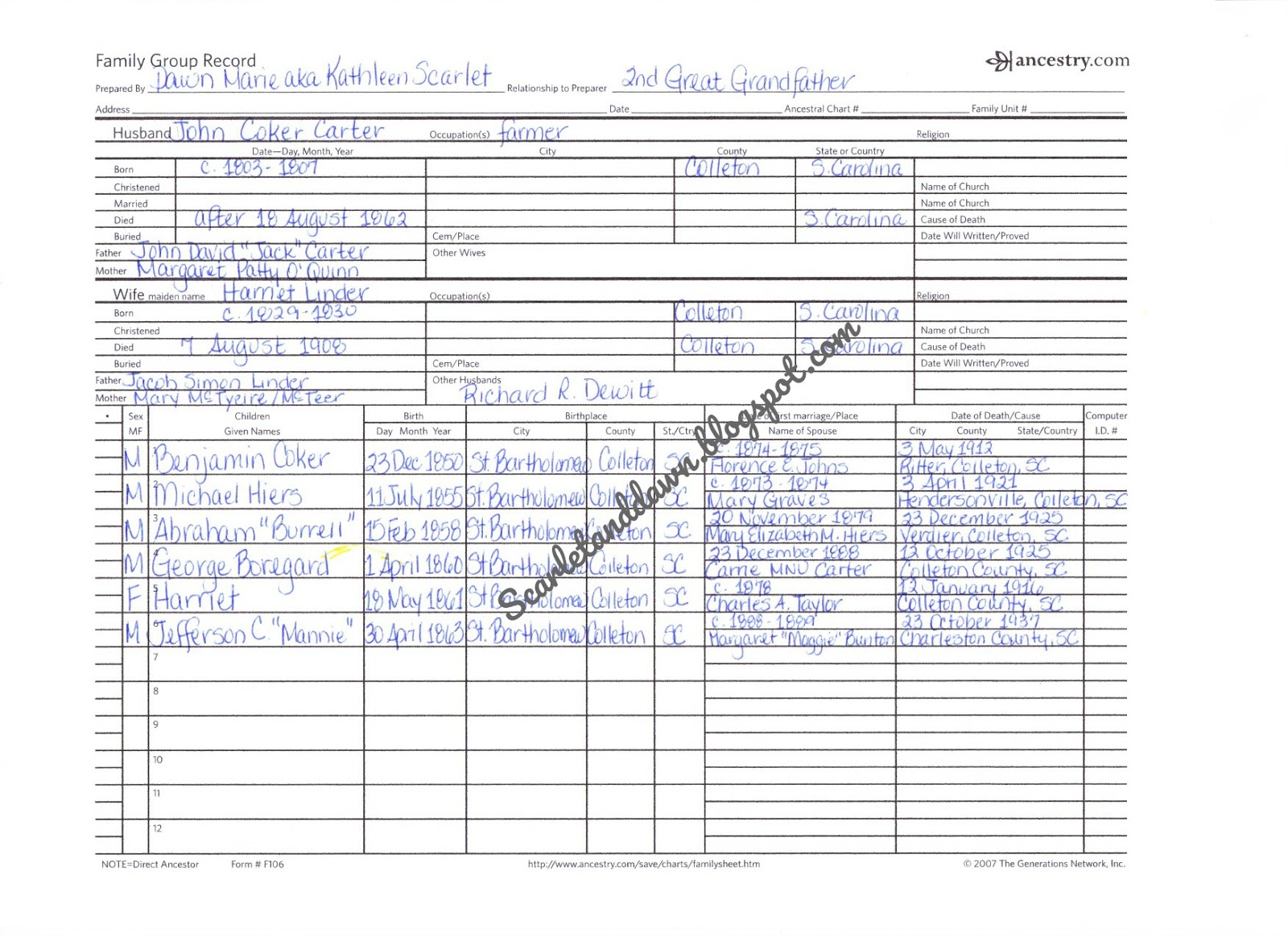 Scarlet and Dawn ~ One Woman, Two Names and Two Families