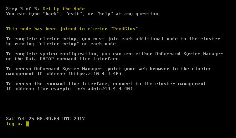 Remote Infrastructure Management: NetApp ONTAP 9.1 CLI Cluster Setup