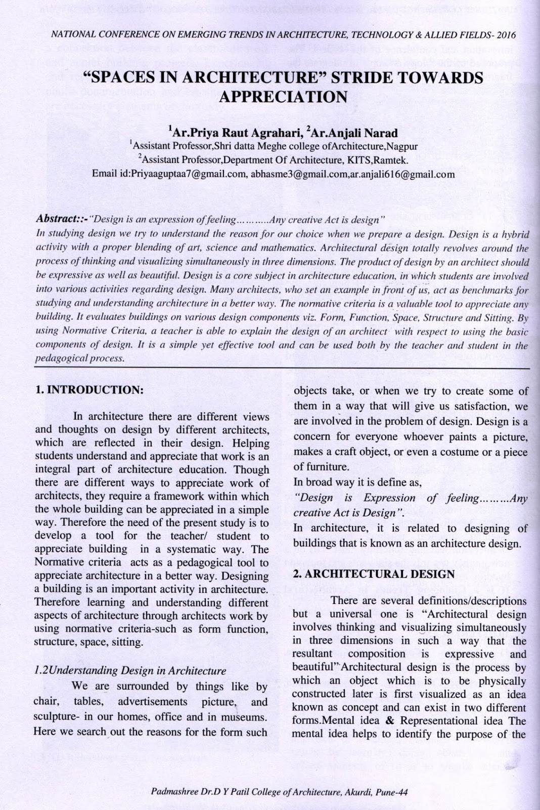 Research paper title "Spaces in Architecture"Stride towards ...