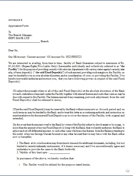 Bank Guarantee Request Letter Format to Bank Manager