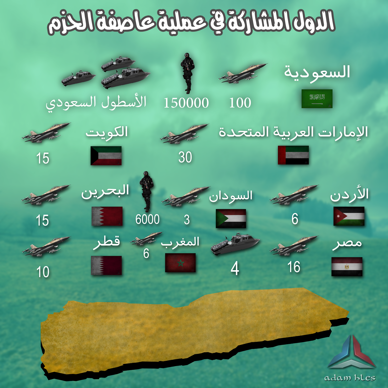 انفوجرافيك الدول المشاركة في عملية عاصفة الحزم