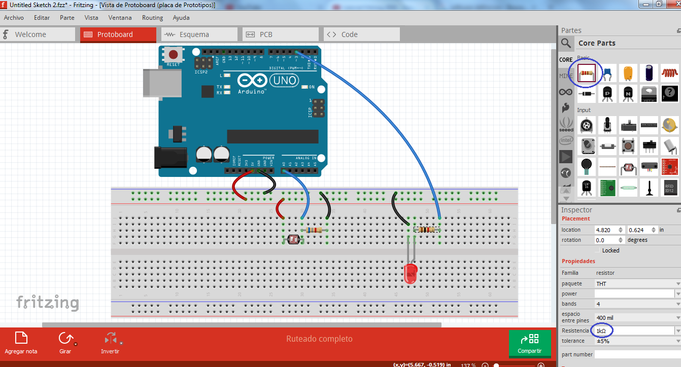 Arduino en Fritzing: EJEMPLO