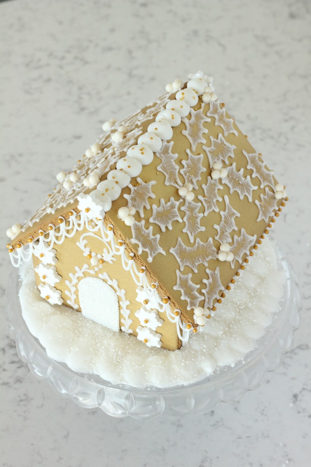 White and Gold Gingerbread House