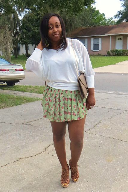 Outfit: Floral Printed Mini and Sheer Top