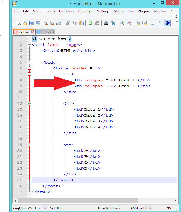 Learn HTML5 : HTML5 Attributes - rowspan , colspan