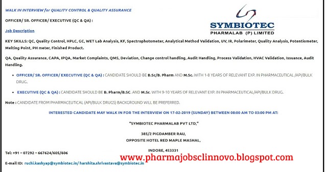 SYMBIOTEC PHARMALAB PVT. LTD Walk-In Interviews for QC & QA on 17th Feb ...